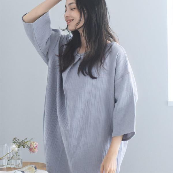 bon moment 3重ガーゼ 湯上りガーゼワンピース 7分袖 長袖／ボンモマン ｜ アンジェ web shop（本店）
